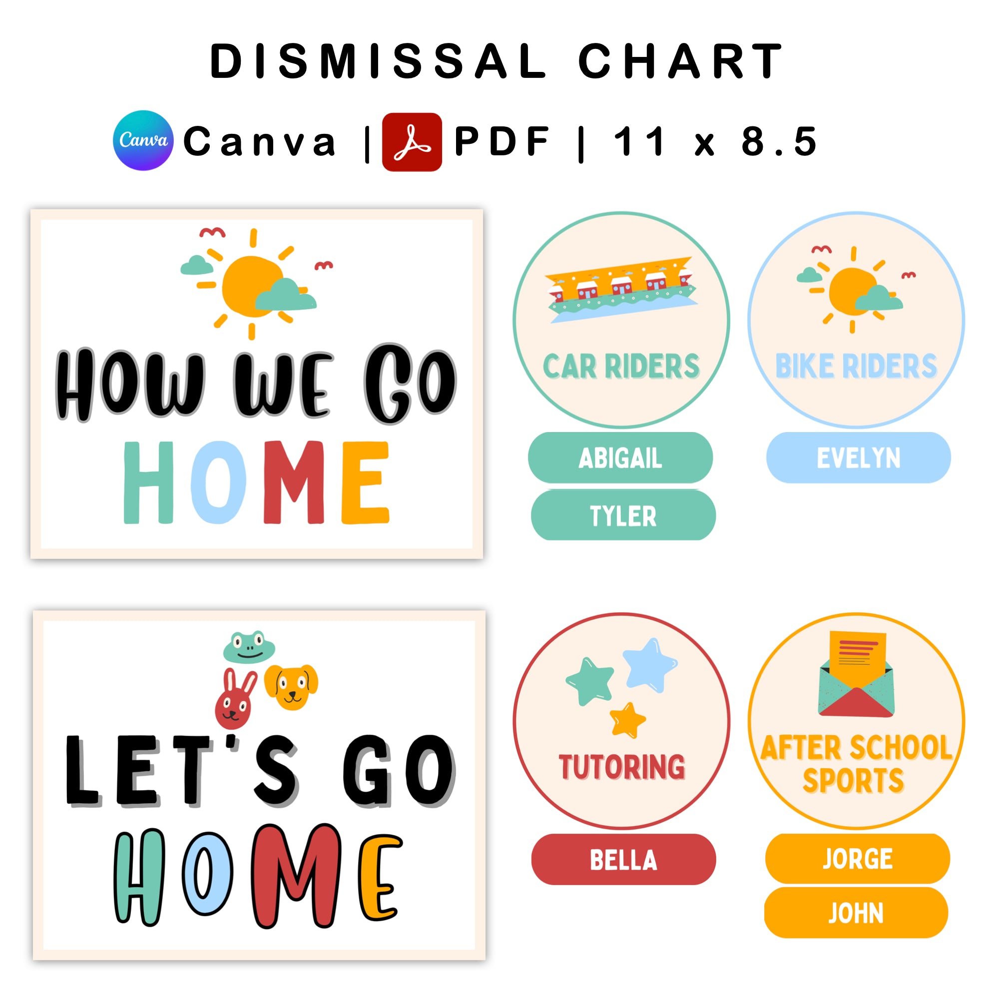 How We Go Home Dismissal Chart - Colorful Doodle Theme | Editable ...