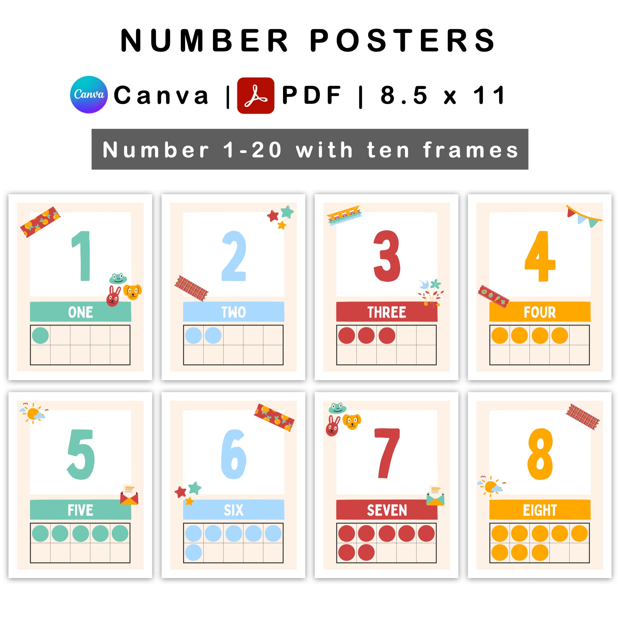 Number Posters - Colorful Doodle Theme | Editable – kjunstudio