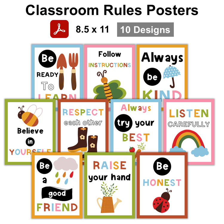 Classroom Rules Posters - Colorful Spring – kjunstudio