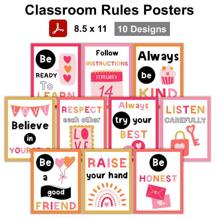 Classroom Rules Posters - Pink Valentine – kjunstudio