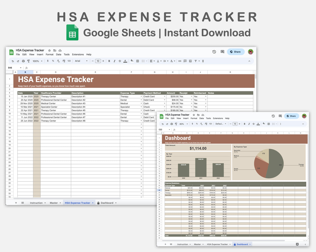 Google Sheets - HSA Expense Tracker - Earthy – kjunstudio