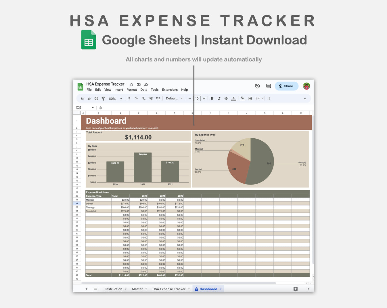 Google Sheets - HSA Expense Tracker - Earthy – kjunstudio