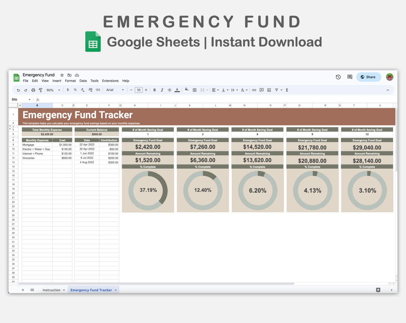Google Sheets - Emergency Fund - Earthy – kjunstudio