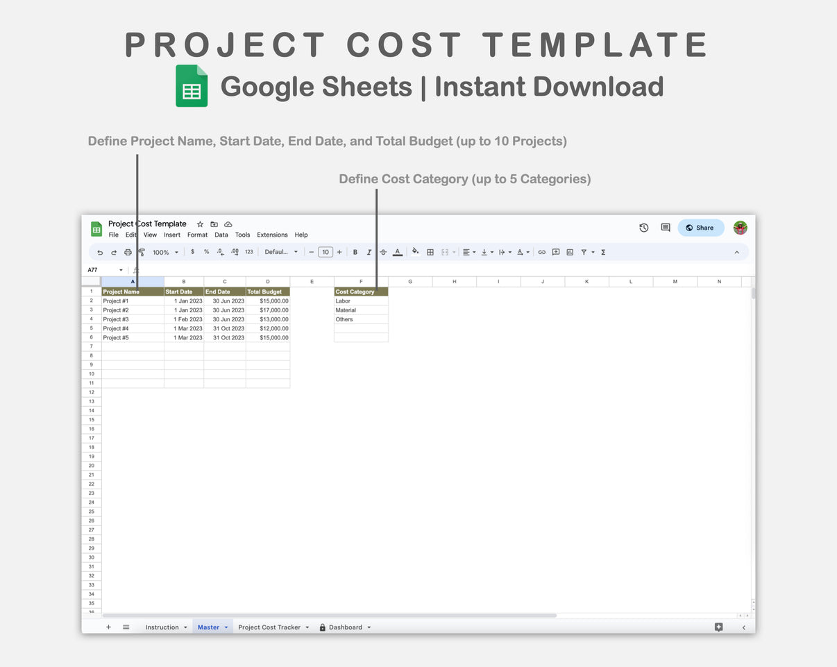 Google Sheets - Project Cost Template - Boho – kjunstudio