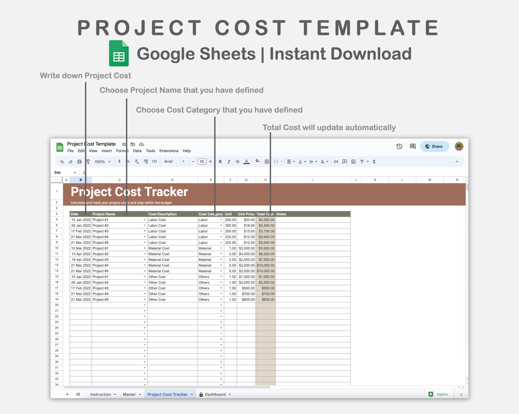 Google Sheets - Project Cost Template - Earthy – kjunstudio