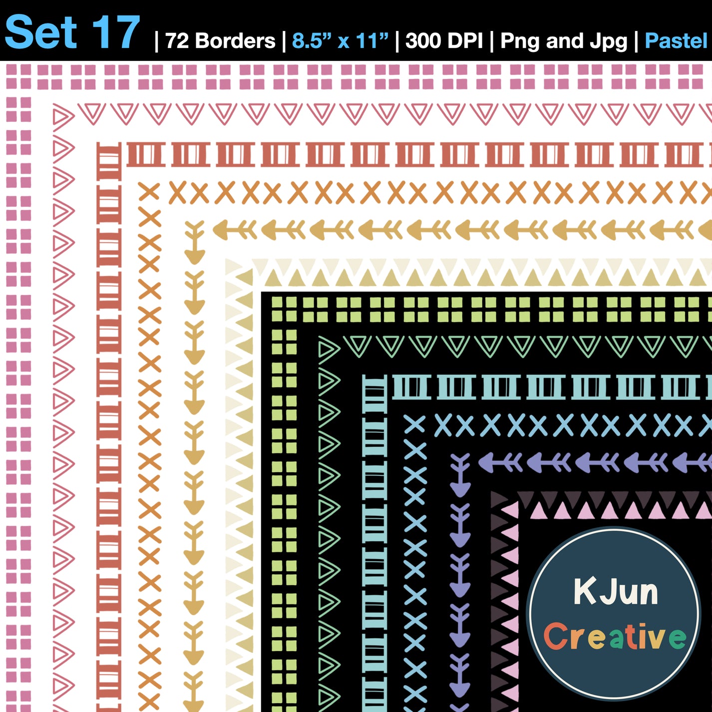 Border Clipart Set 17 - Pastel - Page Borders and Frames – kjunstudio