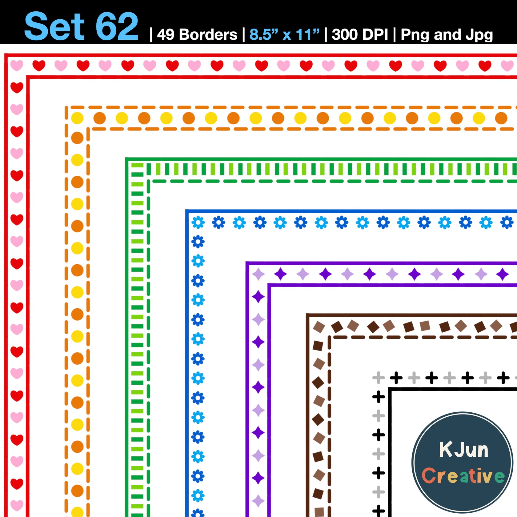 Border Clipart Set 62 - Colorful - Page Borders and Frames – kjunstudio