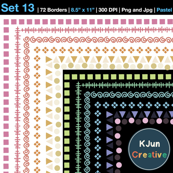 Border Clipart Set 13 - Pastel - Page Borders and Frames – kjunstudio