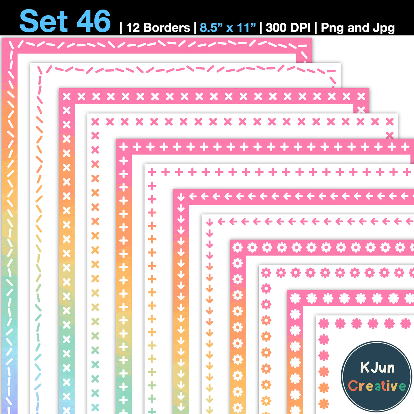 Border Clipart Set 46 - Pastel Rainbow - Page Borders and Frames ...
