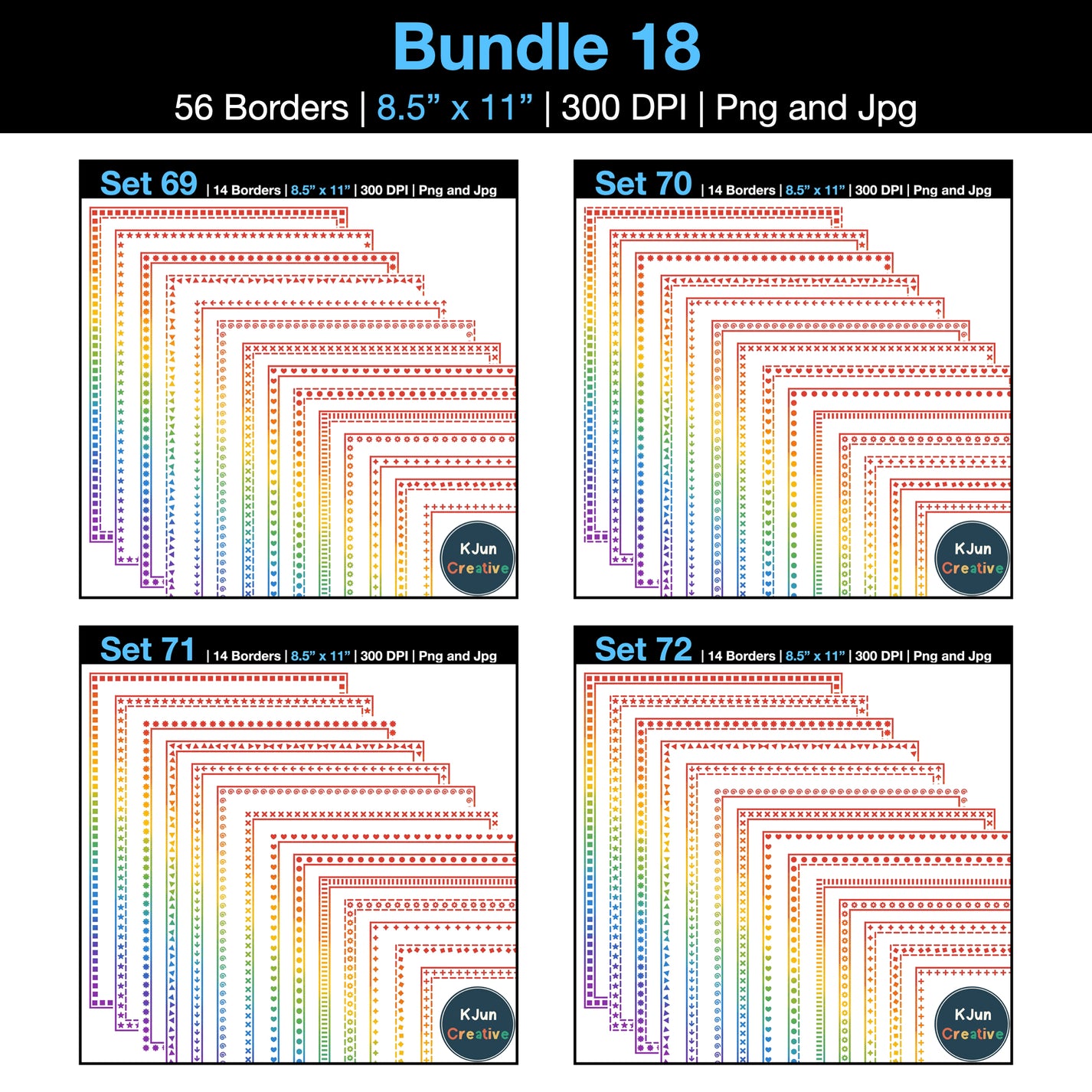 Border Clipart Bundle 18 - Rainbow - Page Borders and Frames – kjunstudio