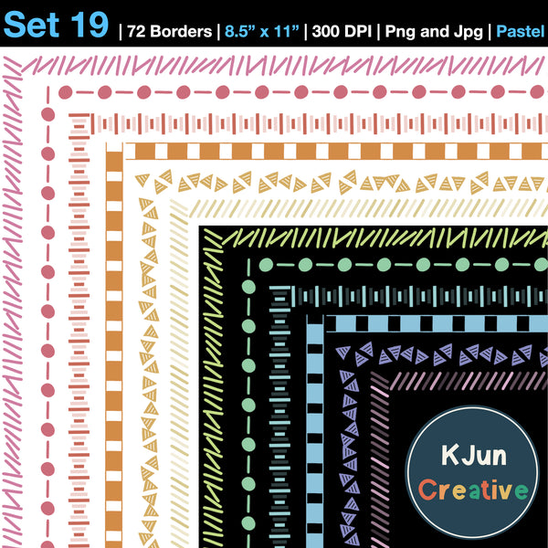 Border Clipart Set 19 - Pastel - Page Borders and Frames – kjunstudio