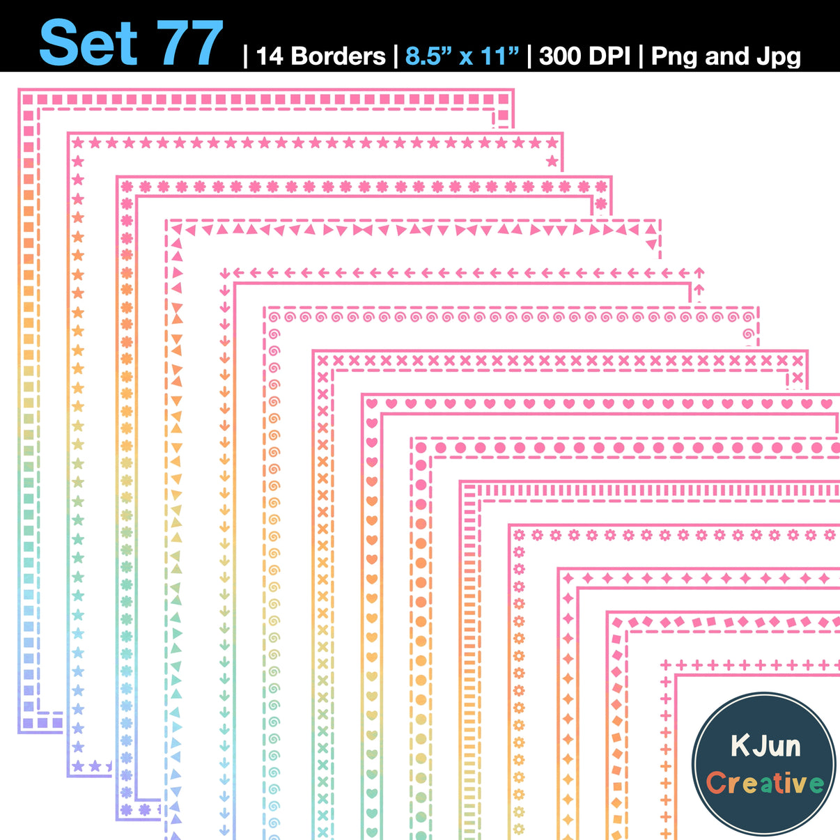 Border Clipart Set 77 - Pastel Rainbow - Page Borders and Frames ...