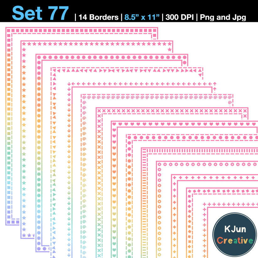 Border Clipart Set 77 - Pastel Rainbow - Page Borders and Frames ...