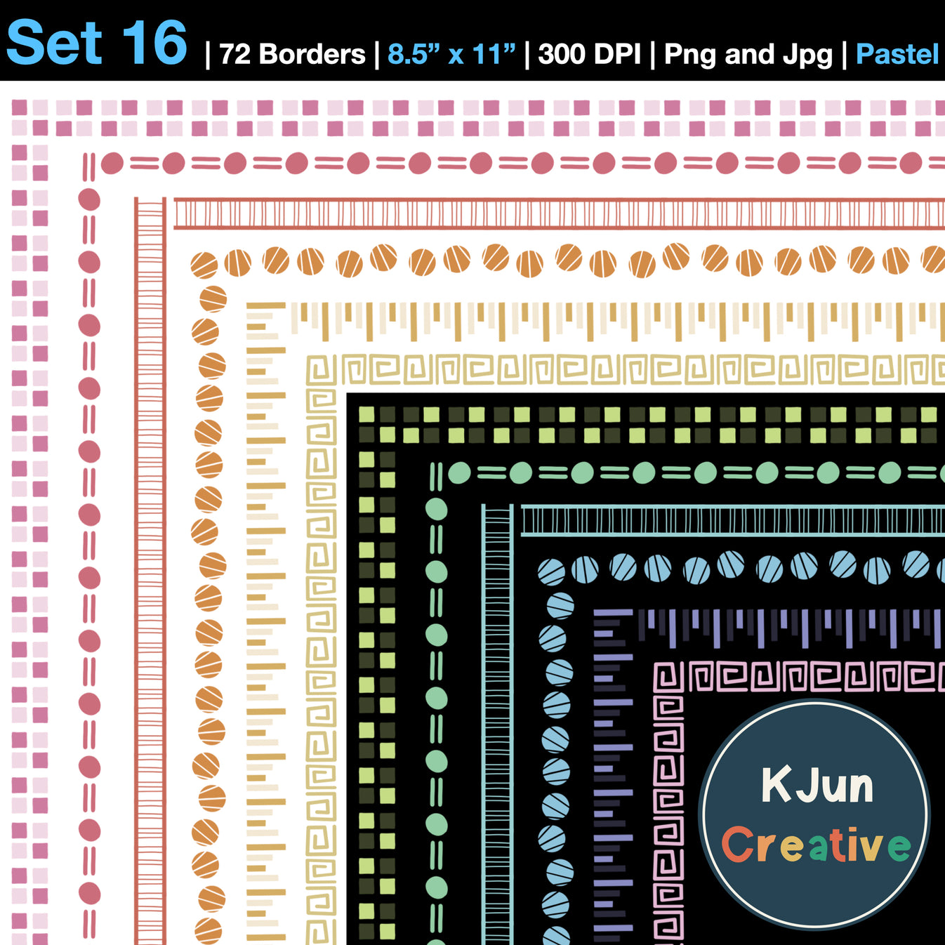 Border Clipart Set 16 - Pastel - Page Borders and Frames – kjunstudio