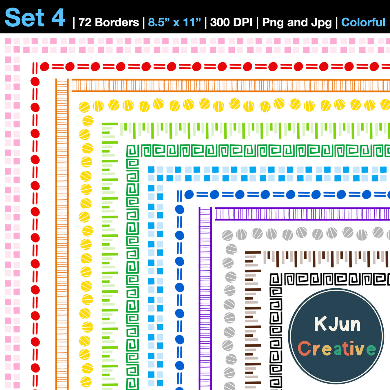 Border Clipart Set 4 - Colorful - Page Borders and Frames – kjunstudio