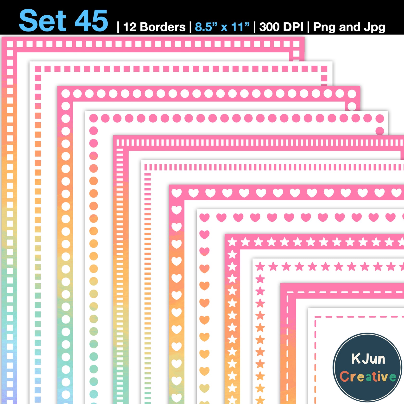 Border Clipart Set 45 - Pastel Rainbow - Page Borders and Frames ...