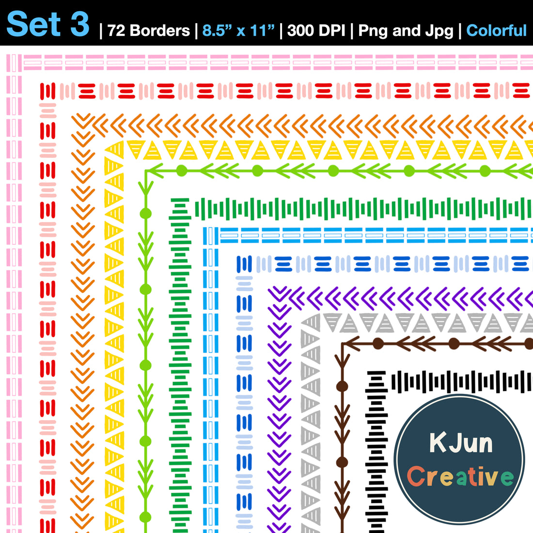 Border Clipart Set 3 - Colorful - Page Borders and Frames – kjunstudio