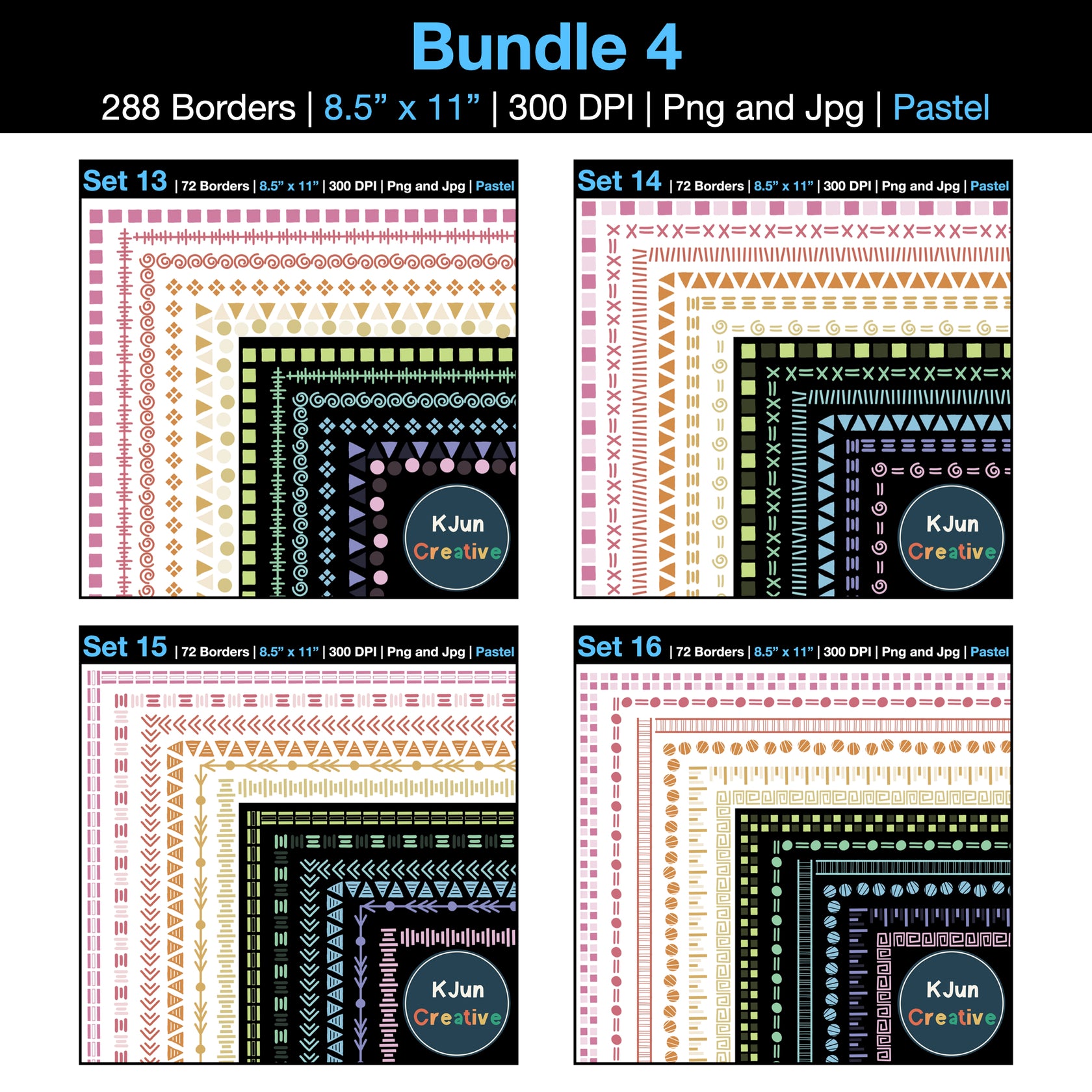 Border Clipart Bundle 4 - Pastel - Page Borders and Frames – kjunstudio