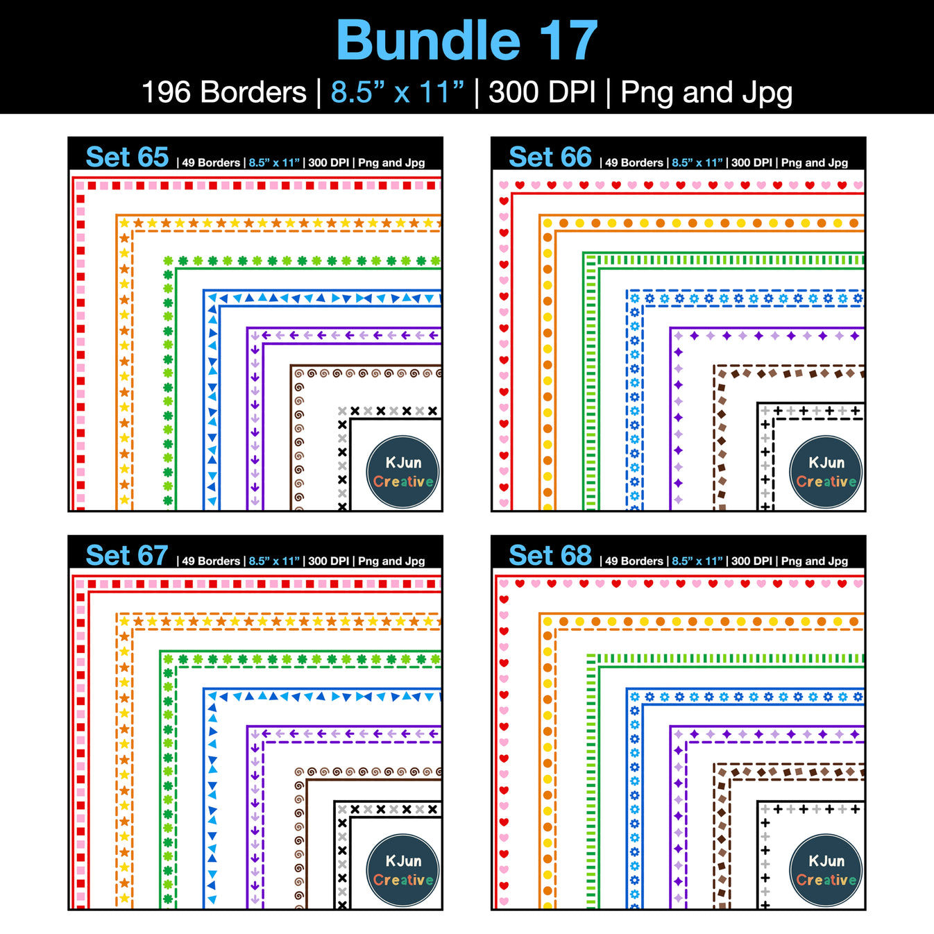 Border Clipart Bundle 17 - Colorful - Page Borders and Frames – kjunstudio