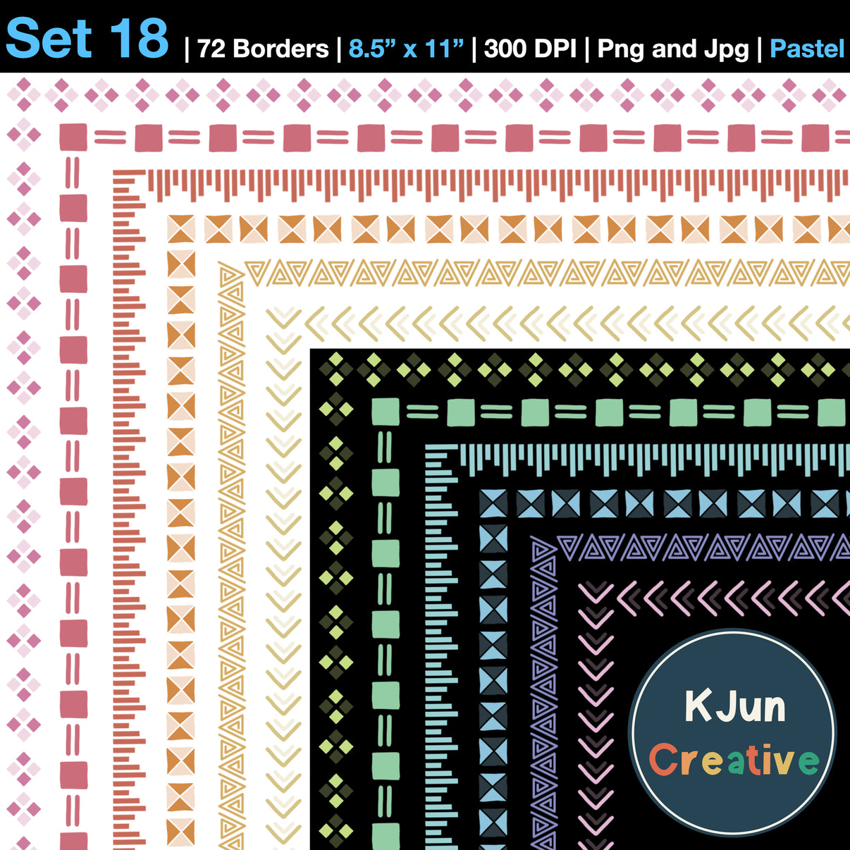 Border Clipart Set 18 - Pastel - Page Borders and Frames – kjunstudio