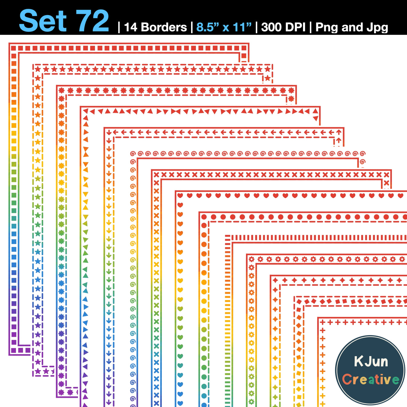 Border Clipart Set 72 - Rainbow - Page Borders and Frames – kjunstudio
