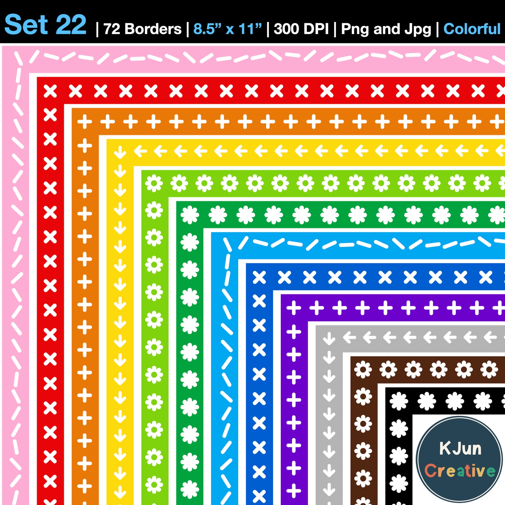 Border Clipart Set 22 - Colorful - Page Borders and Frames – kjunstudio