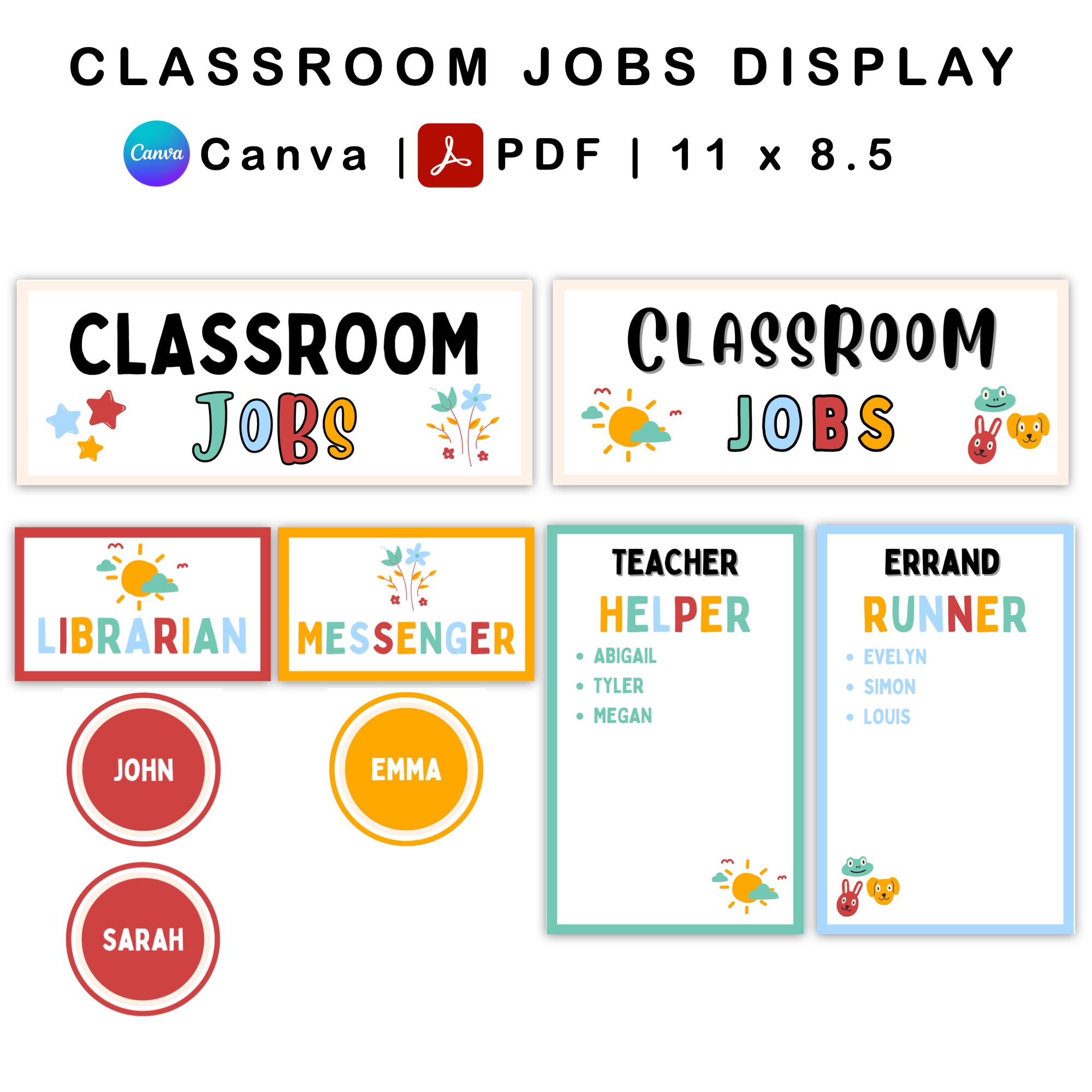 Classroom Jobs Display - Colorful Doodle Theme | Editable – kjunstudio
