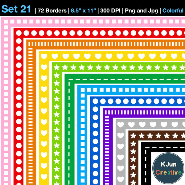 Border Clipart Set 21 - Colorful - Page Borders and Frames – kjunstudio