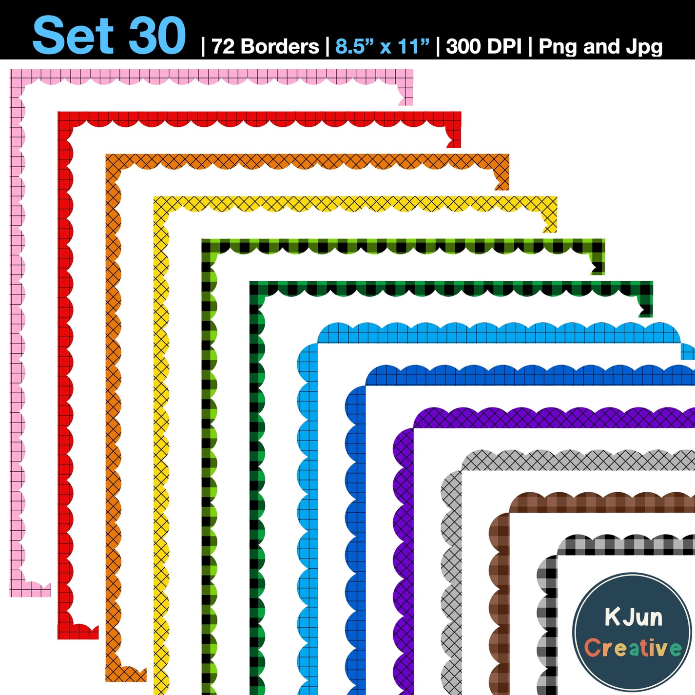 Border Clipart Set 30 - Colorful Scallop - Page Borders and Frames ...