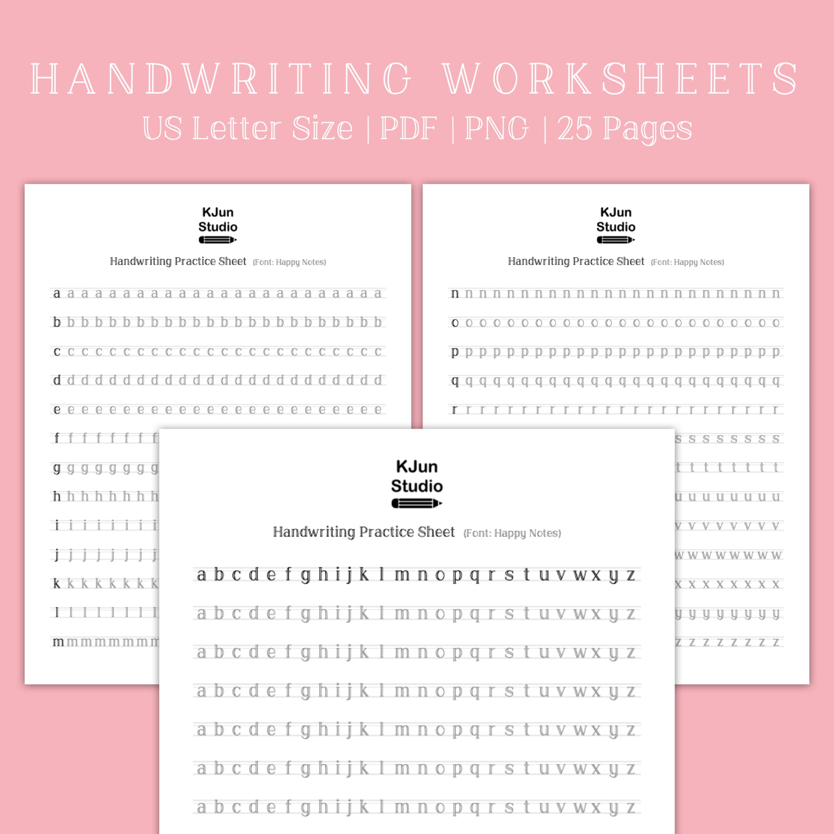 Handwriting Practice Sheets - Happy Notes Font – kjunstudio