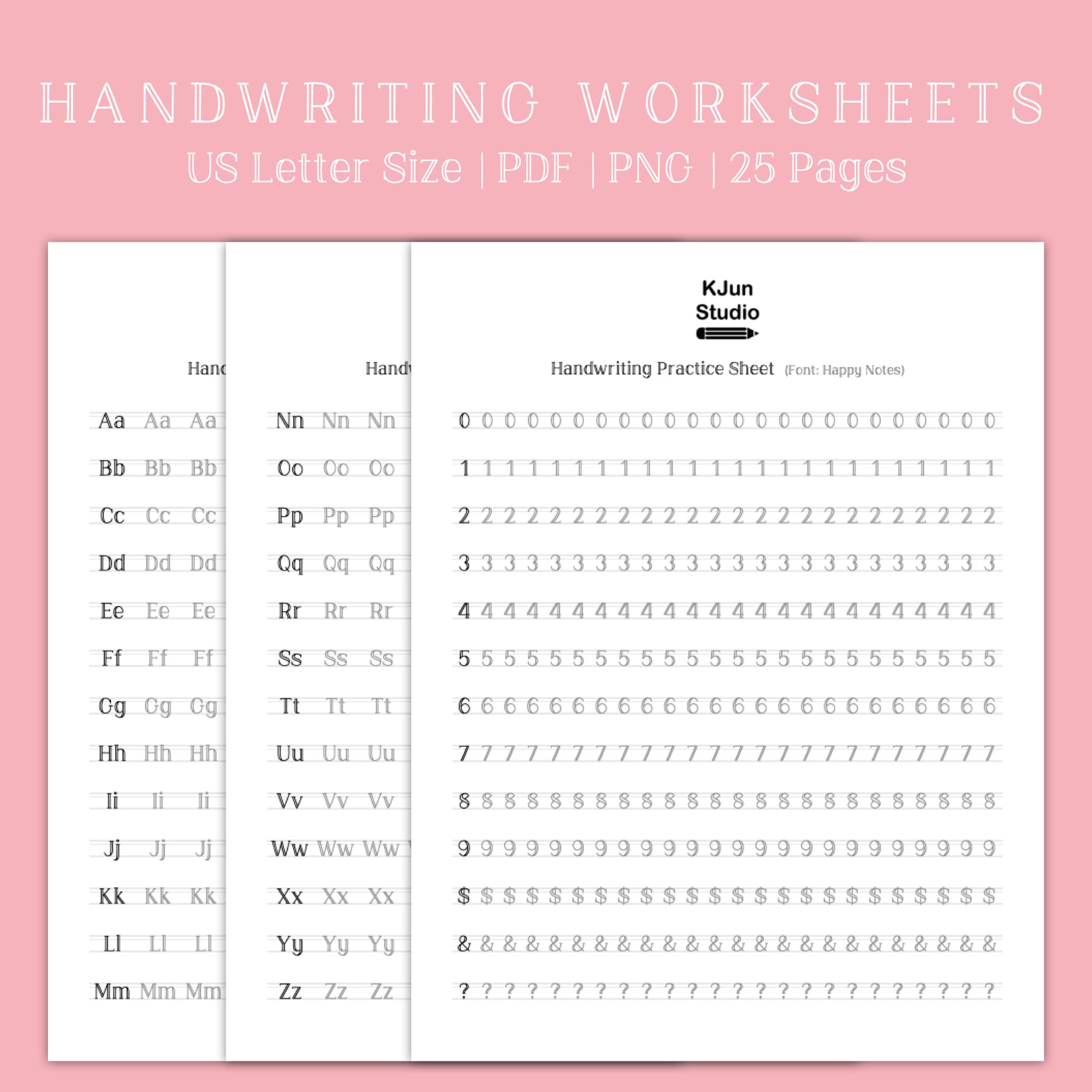 Handwriting Practice Sheets - Happy Notes Font – kjunstudio