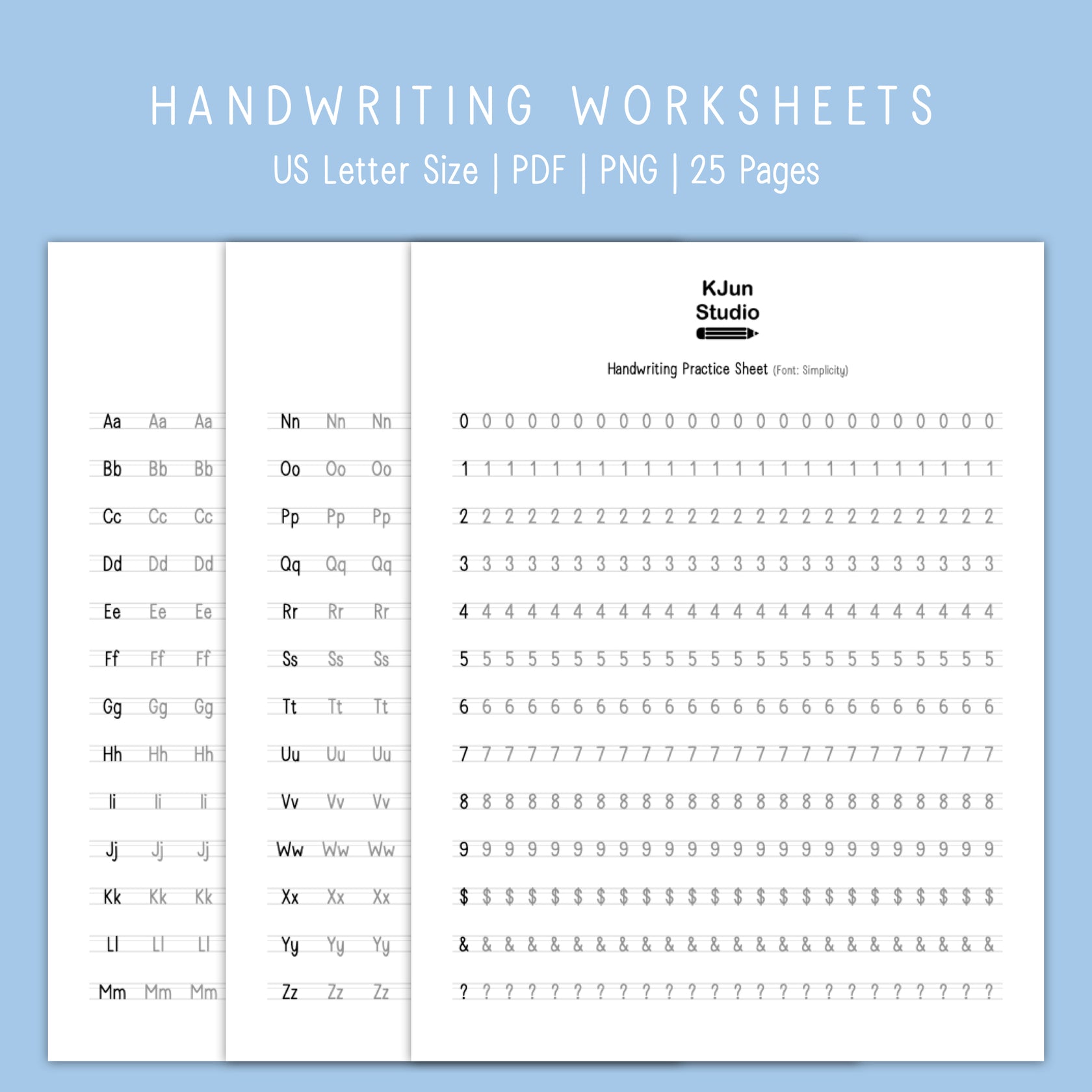 Handwriting Practice Sheets - Simplicity Font – kjunstudio