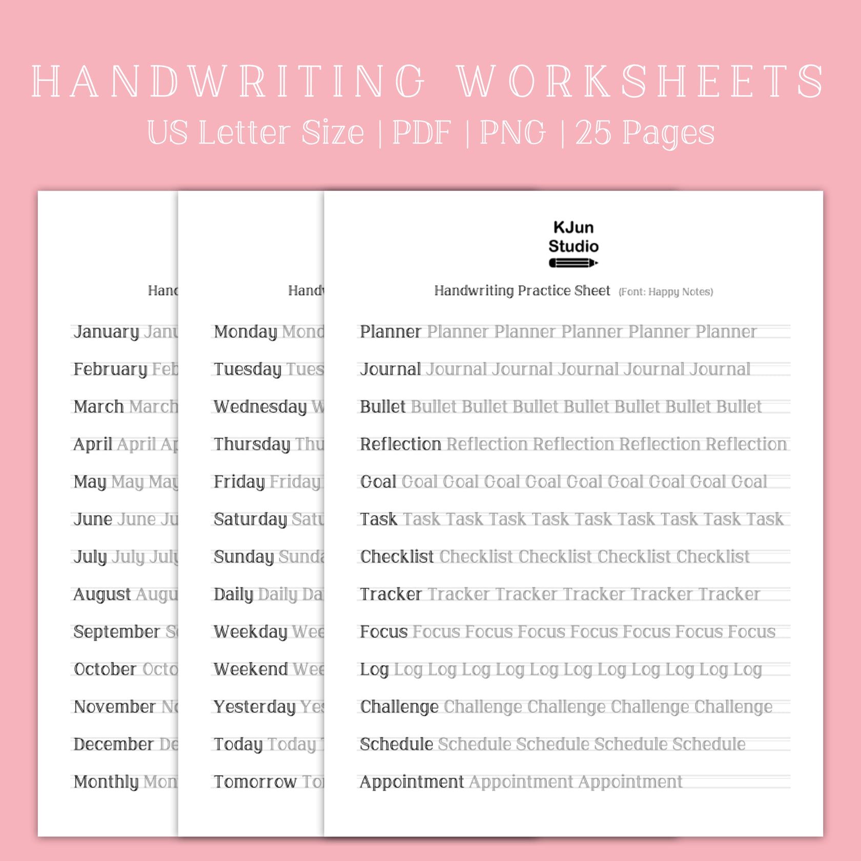 Handwriting Practice Sheets - Happy Notes Font – kjunstudio
