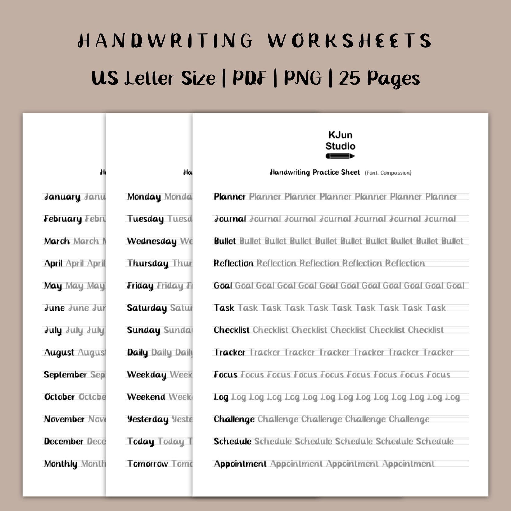 Handwriting Practice Sheets - Compassion Font – kjunstudio
