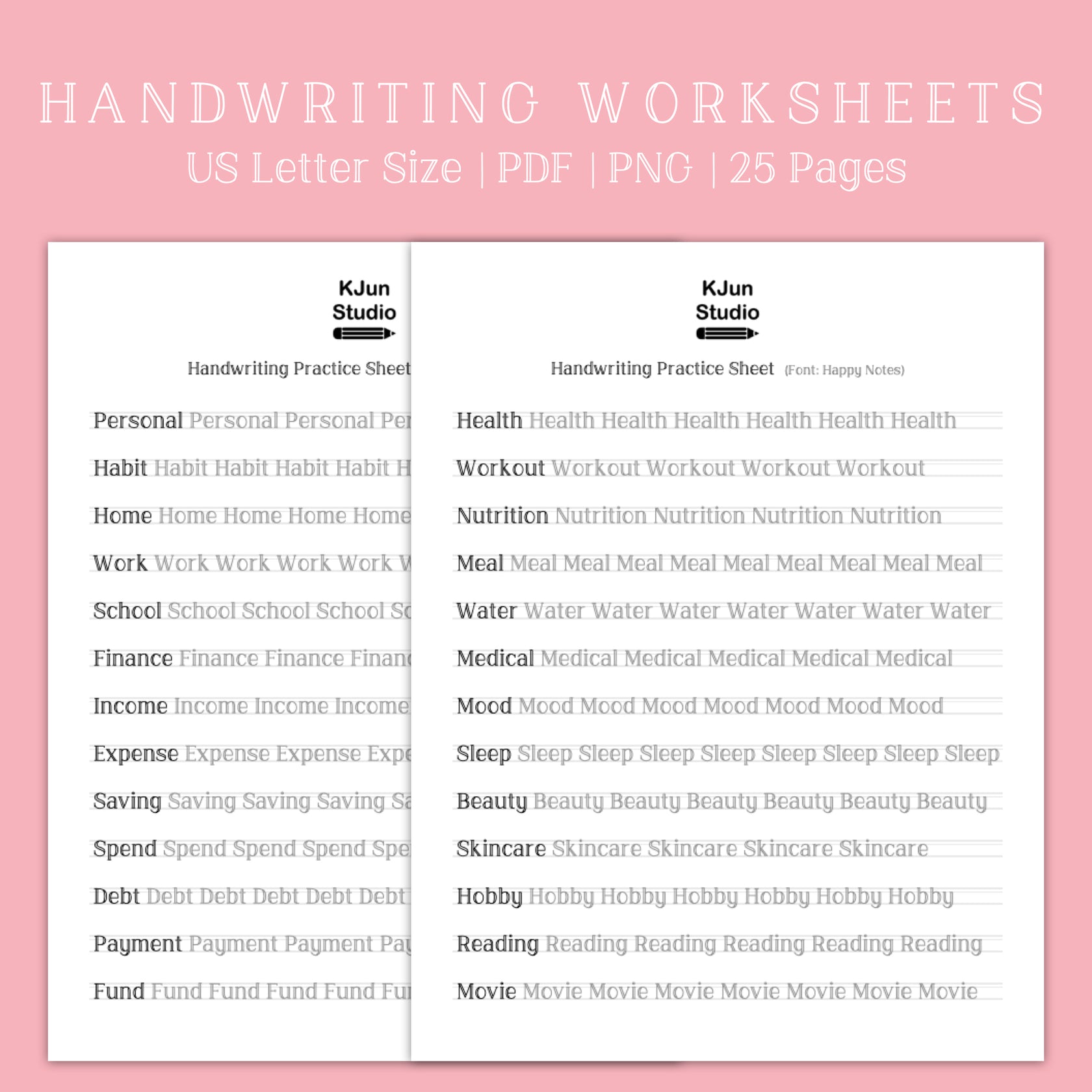 Handwriting Practice Sheets - Happy Notes Font – kjunstudio