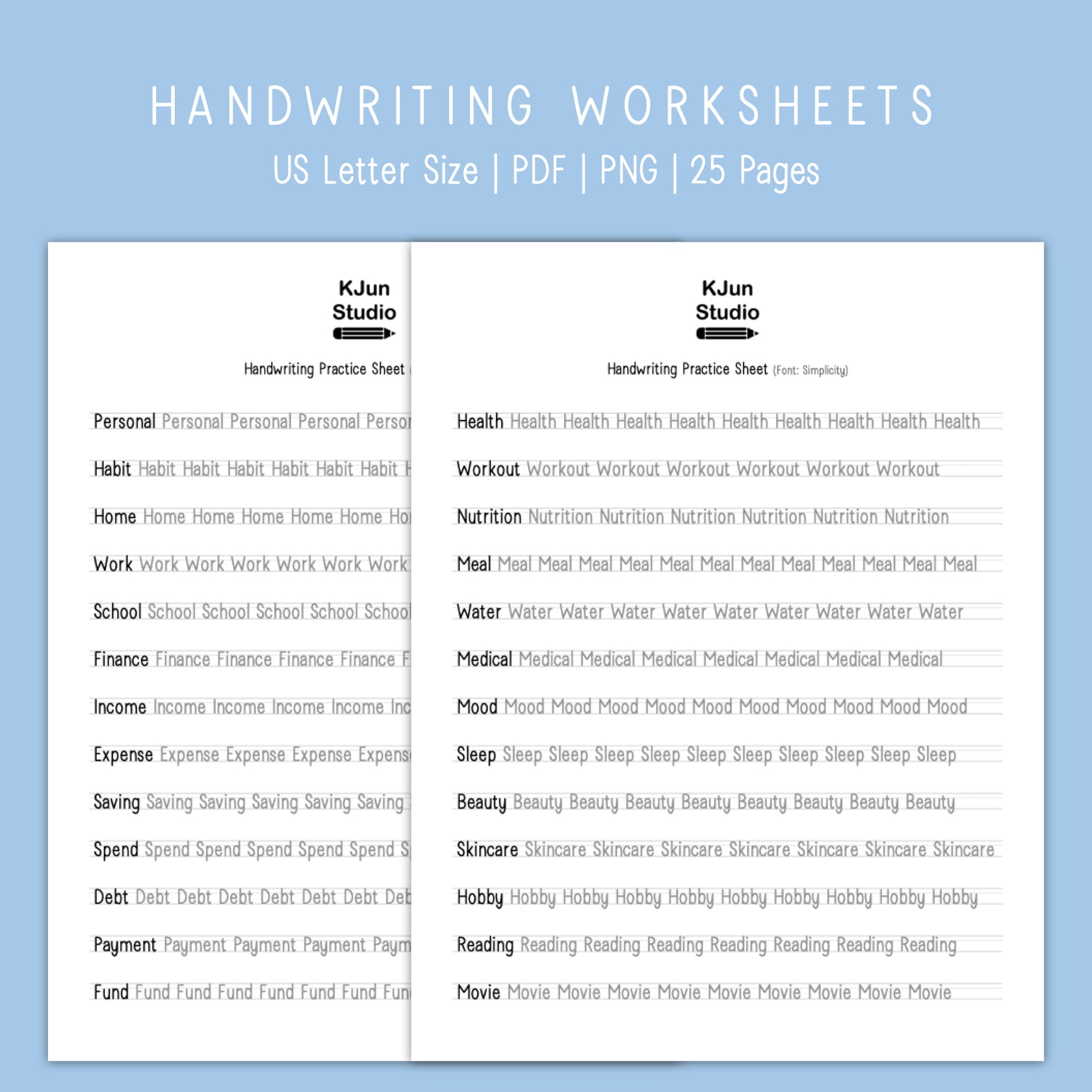 Handwriting Practice Sheets - Simplicity Font – kjunstudio
