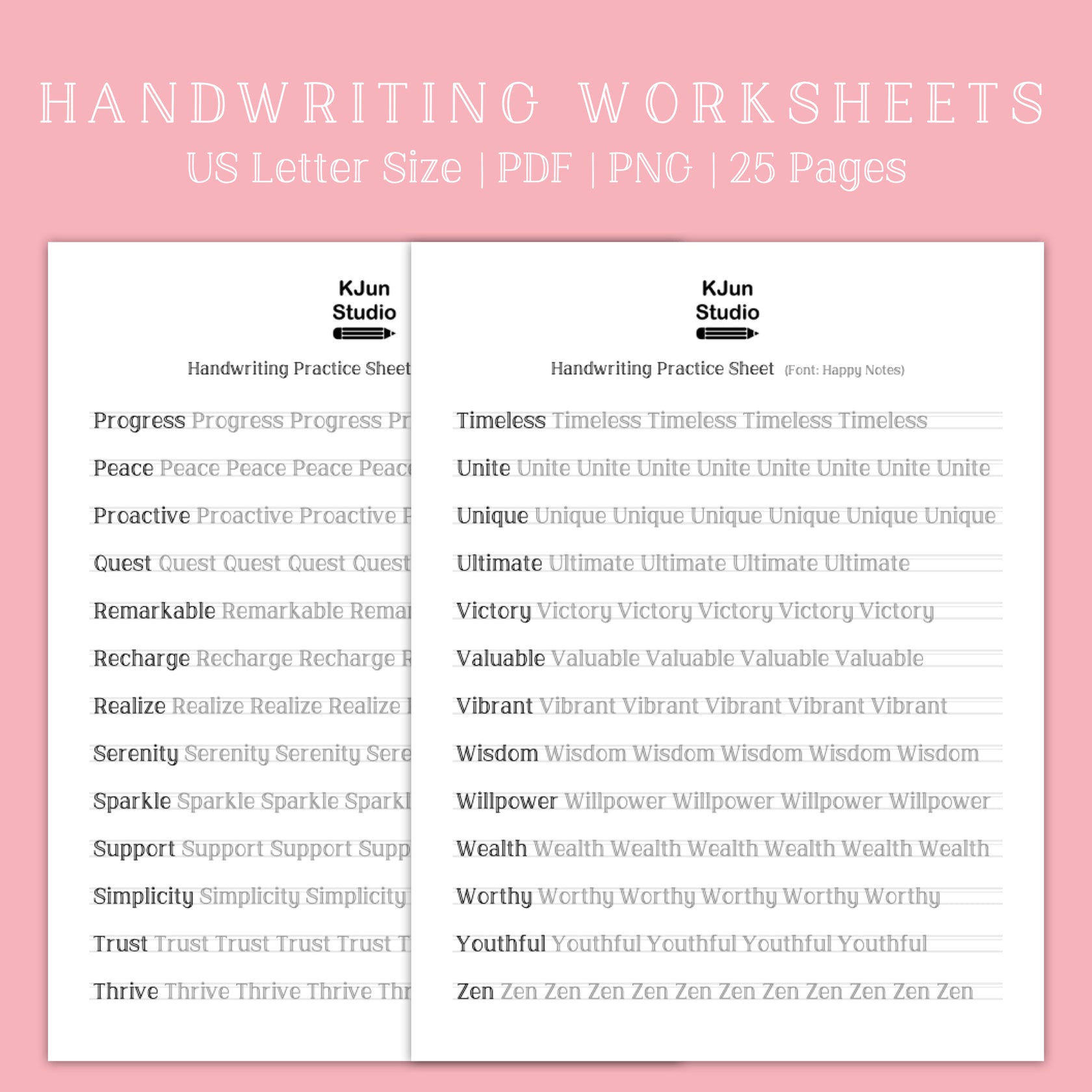 Handwriting Practice Sheets - Happy Notes Font – kjunstudio
