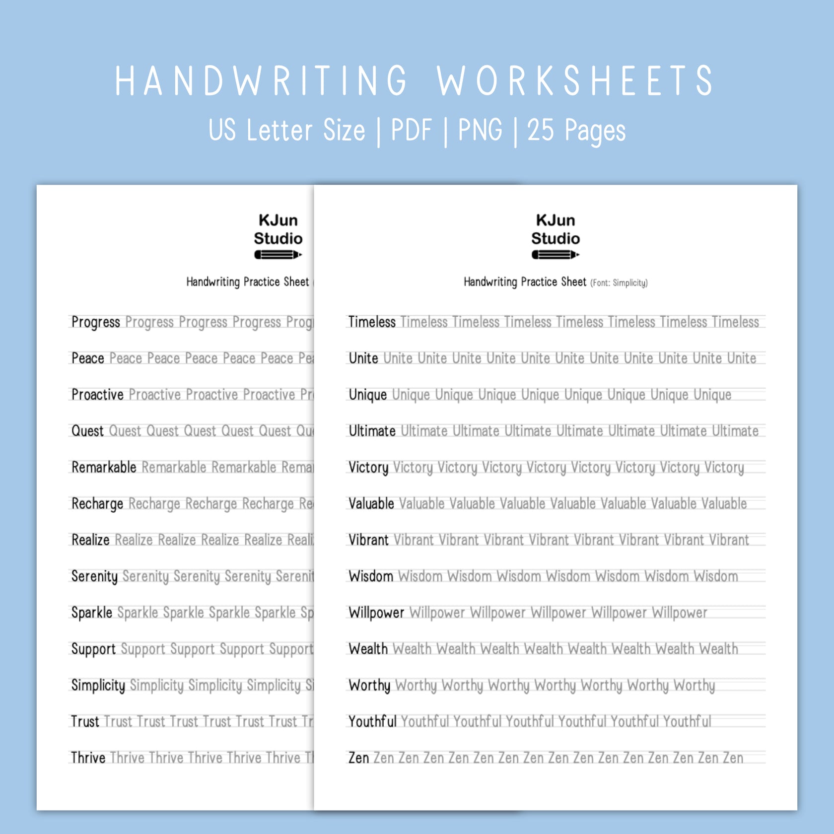 Handwriting Practice Sheets - Simplicity Font – kjunstudio