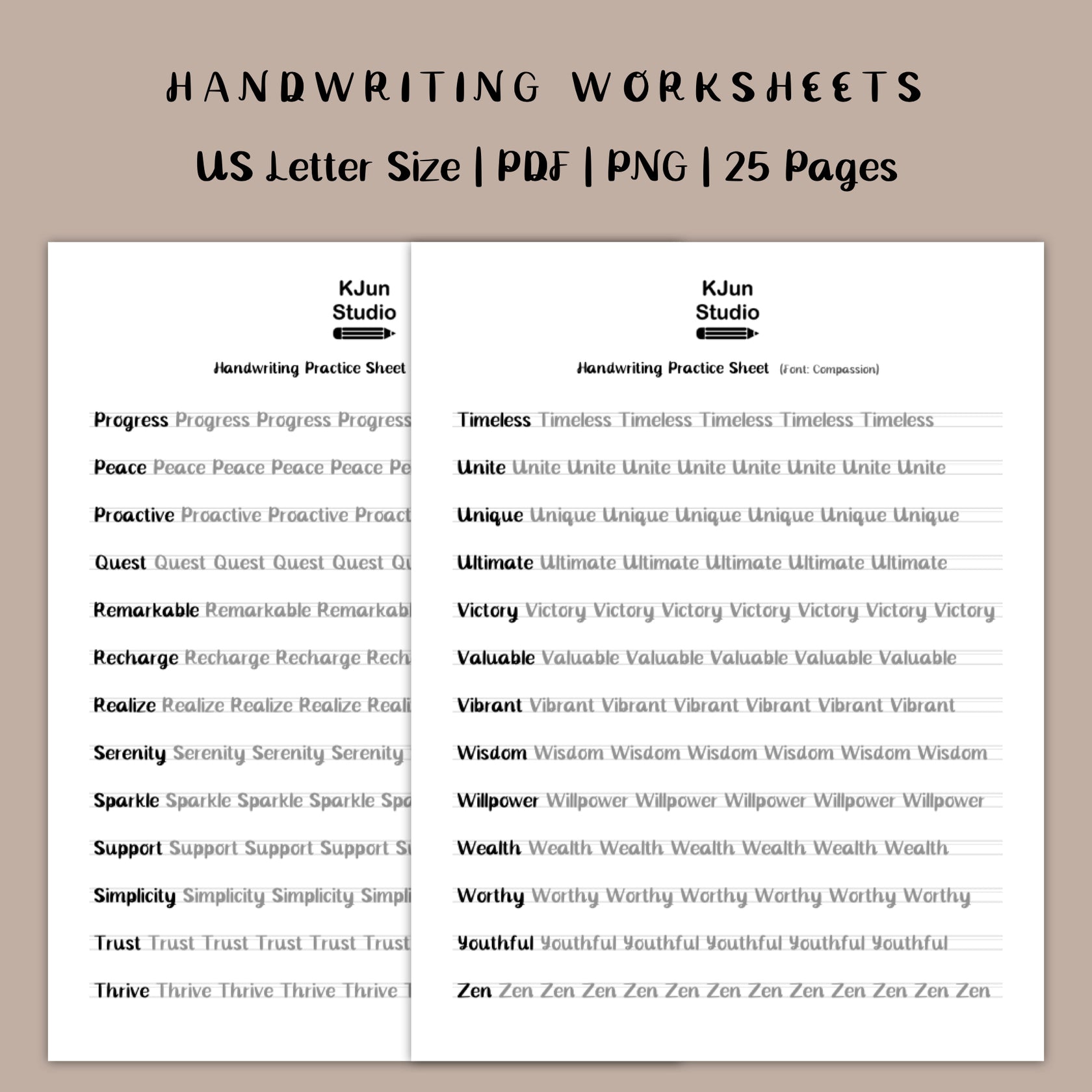 Handwriting Practice Sheets - Compassion Font – kjunstudio
