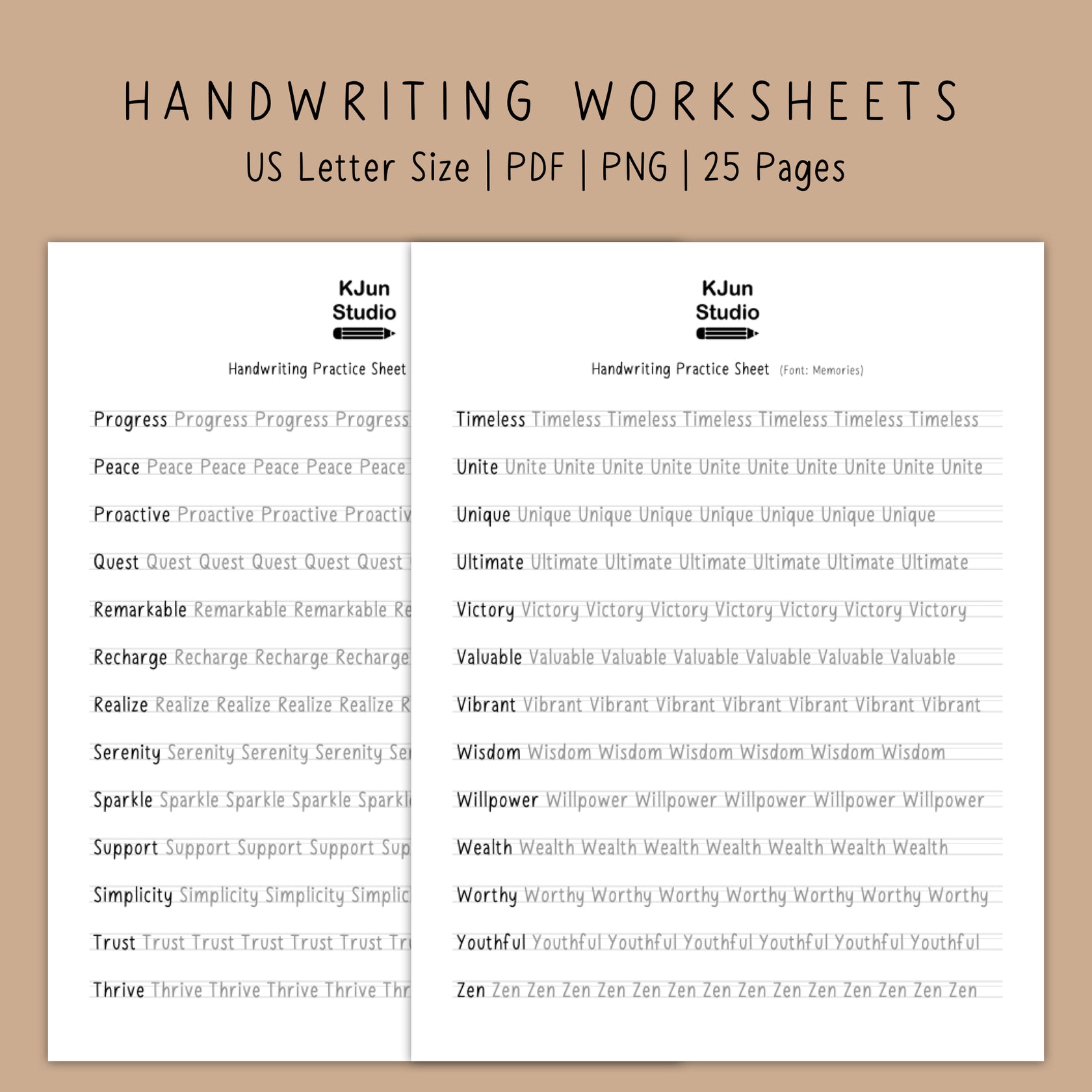 Handwriting Practice Sheets - Memories Font – kjunstudio