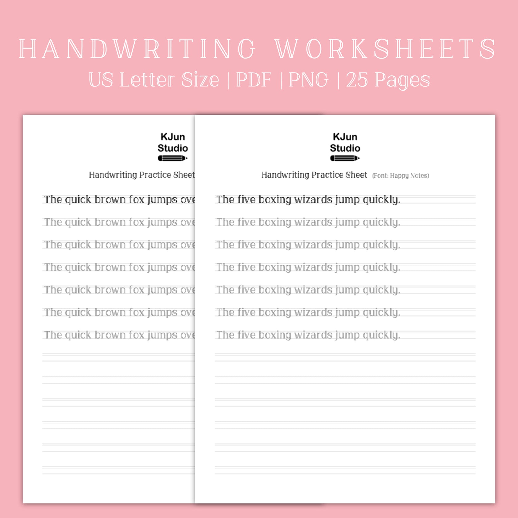 Handwriting Practice Sheets - Happy Notes Font – kjunstudio