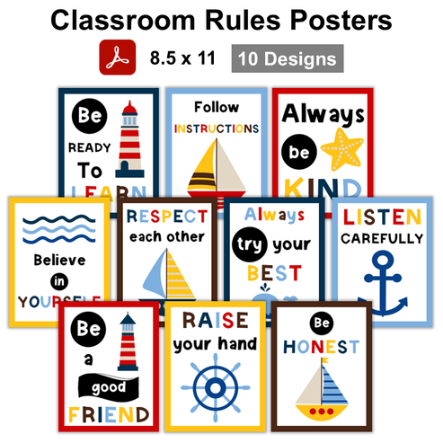 Classroom Rules Posters - Nautical – kjunstudio