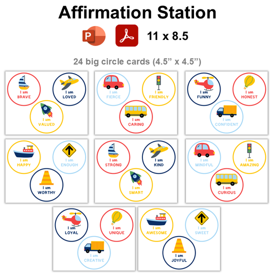 Affirmation Station - Cute Transportation | Editable – kjunstudio