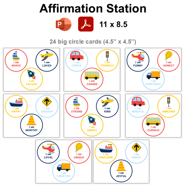 Affirmation Station - Cute Transportation | Editable – kjunstudio
