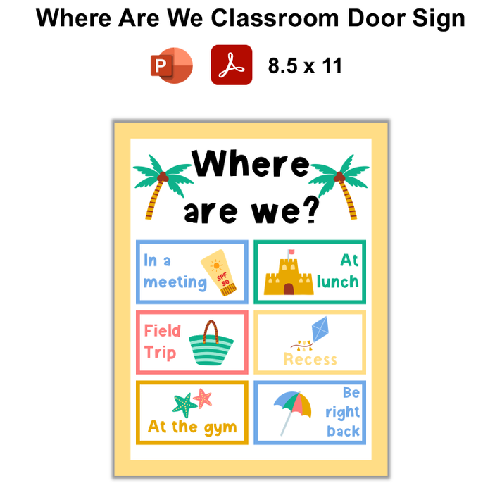 Where Are We Classroom Door Sign - Summer Beach | Editable – kjunstudio
