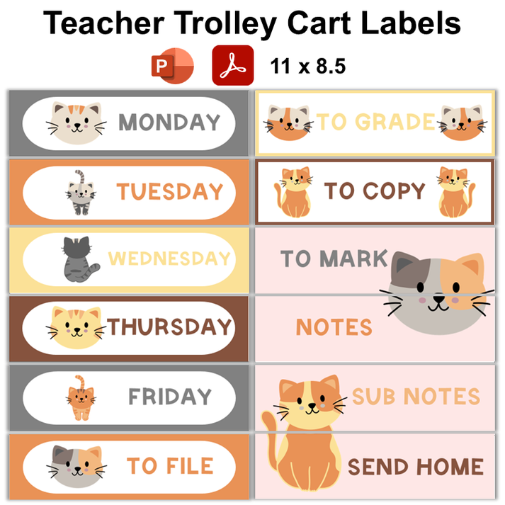 Teacher Trolley Cart Labels - Little Cat | Editable – kjunstudio