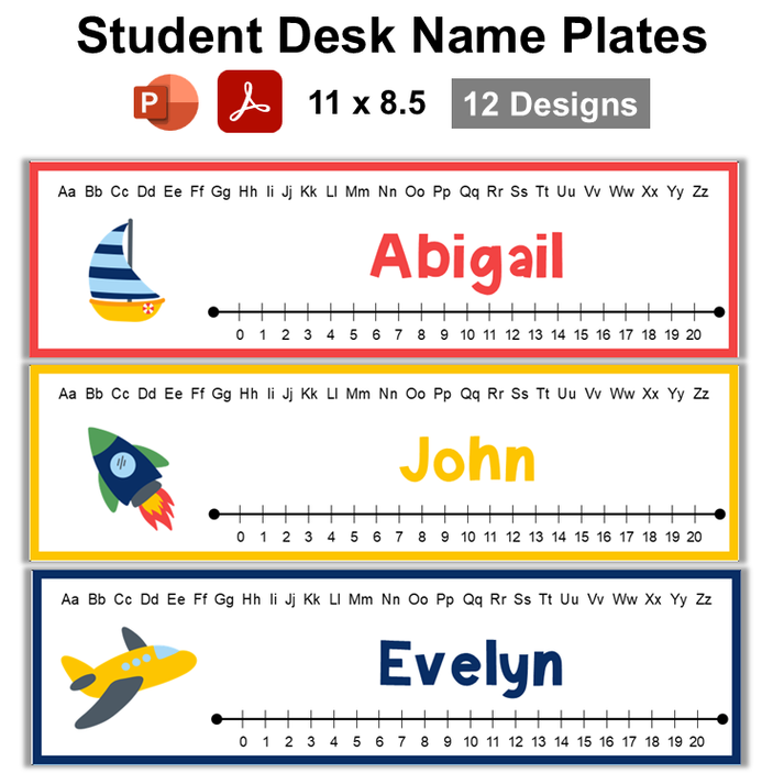 Student Desk Name Plates - Cute Transportation | Editable – kjunstudio