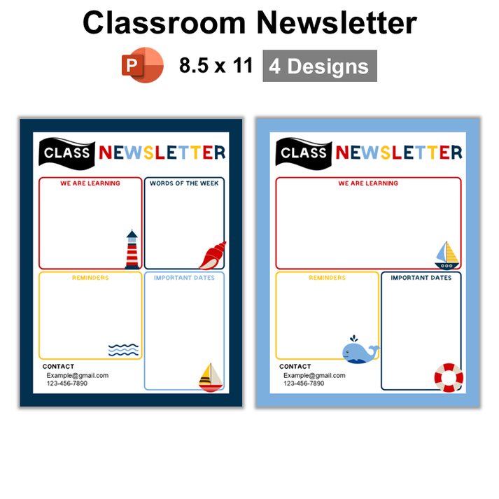 Classroom Newsletter - Nautical | Editable – kjunstudio