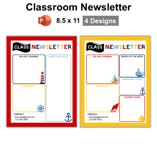Classroom Newsletter - Nautical | Editable – kjunstudio