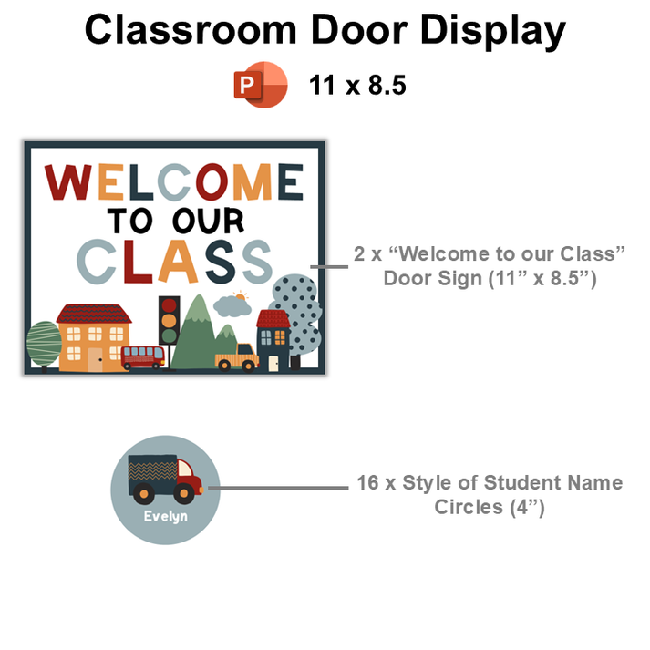 Classroom Door Display - Little Town | Editable – kjunstudio